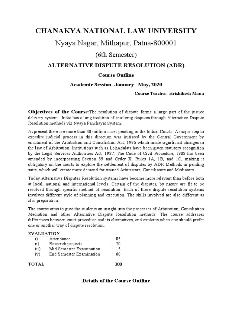 ADR Syllabus | PDF | Alternative Dispute Resolution | Arbitration