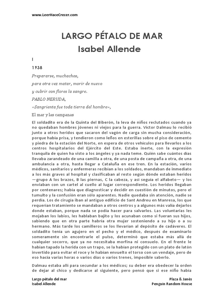 Largo Pétalo Del Mar Isabel Allende PDF | PDF | Medicina