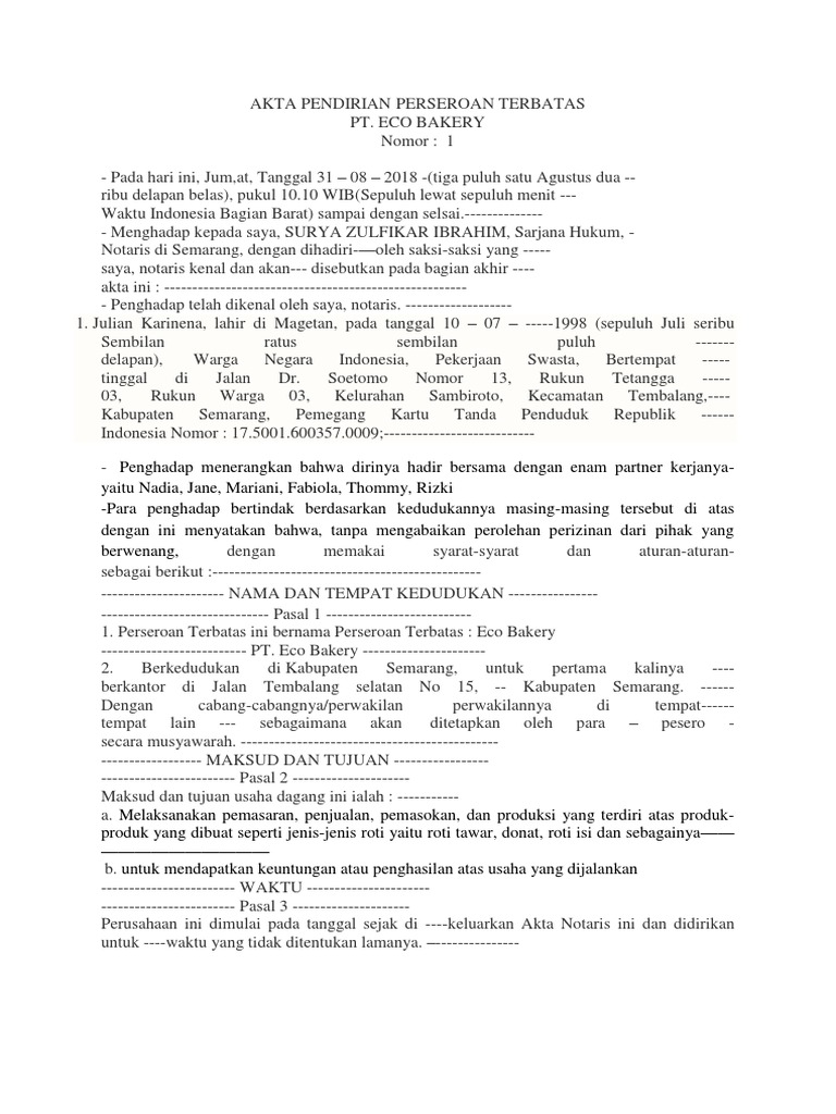 AKTA PENDIRIAN USAHA DAGANG (Lengkap) | PDF