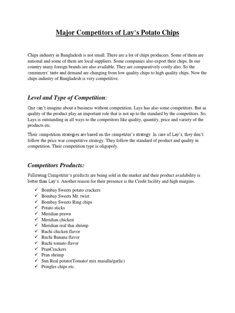 Major Competitors of Lays Potato Chips | PDF | Potato Chip | Foods