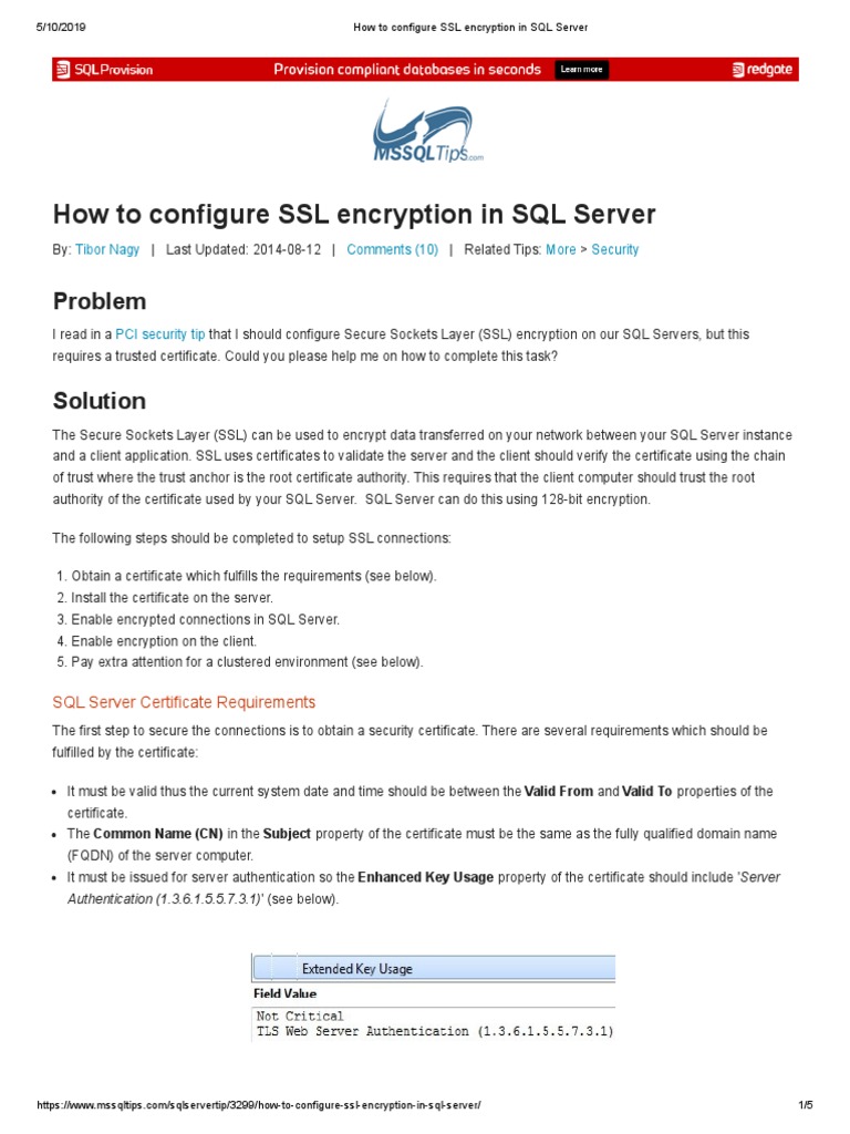 How To Configure SSL Encryption in SQL Server | PDF | Public Key Certificate | Transport Layer ...