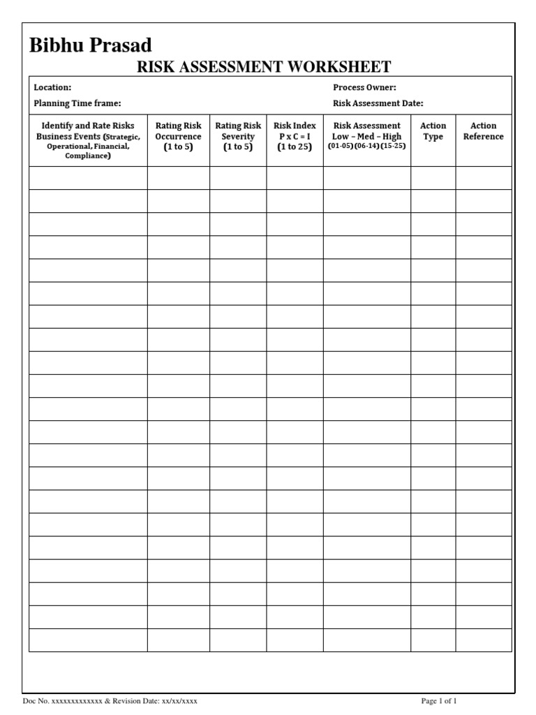 Risk Assessment Worksheet | PDF