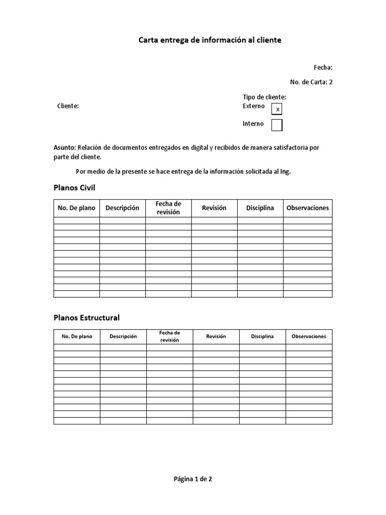 Carta de Entrega de Información Al Cliente | PDF