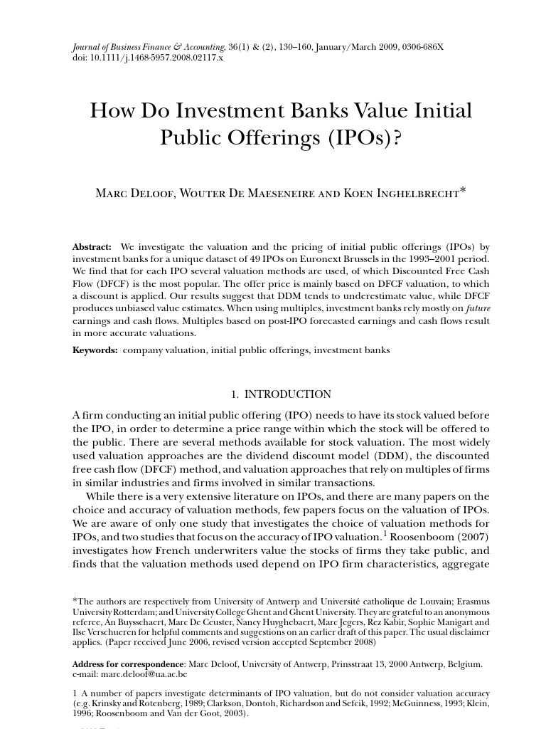 How Do Investment Banks Value Initial Public Offerings (Ipos) ? | PDF ...