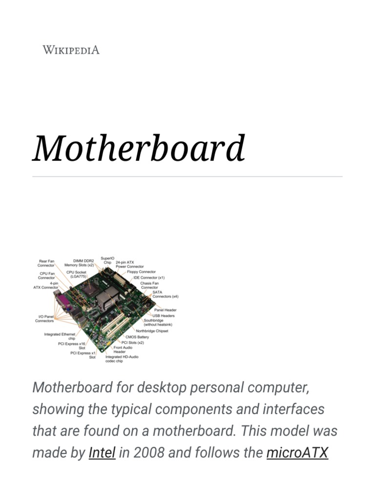 Motherboard - Wikipedia PDF | PDF | Personal Computers | Office Equipment