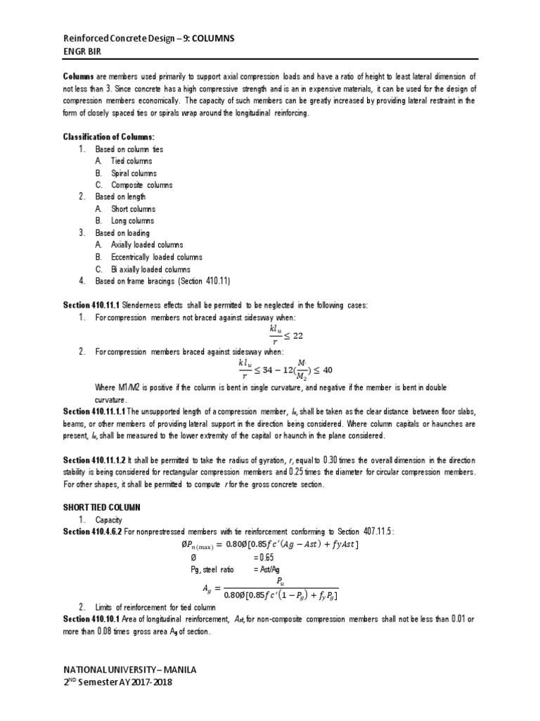 Reinforced Concrete Column Design: Classification, Capacity, and ...