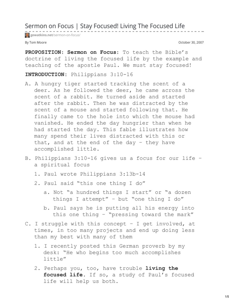 Sermon On Focus Stay Focused Living The Focused Life | PDF | Paul The ...