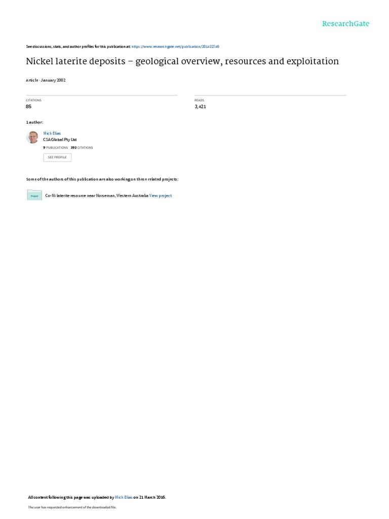 (Elias, 2002) Nickel Laterite Deposits - Geological Overview, Resources and Exploitation | PDF ...