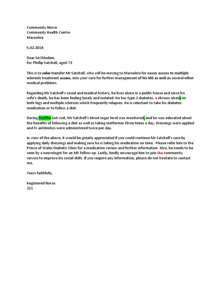 Phillip Satchell Oet Letter Oana Corrected | PDF