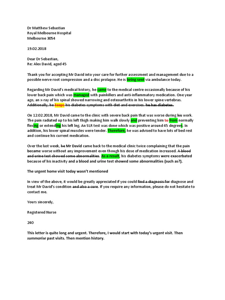 Alex David Oet Letter Oana Corrected | PDF | Back Pain | Diabetes