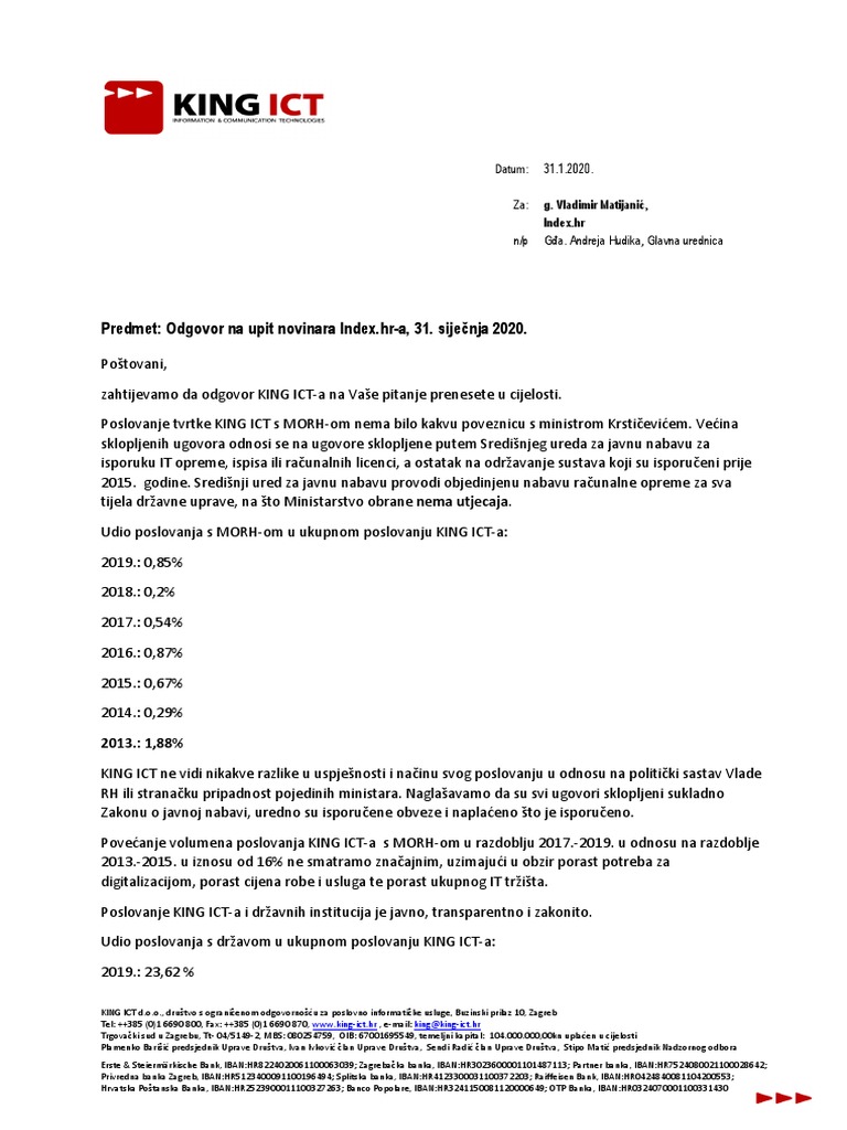 Odgovor King ICT-a Na Upit Indexa | PDF