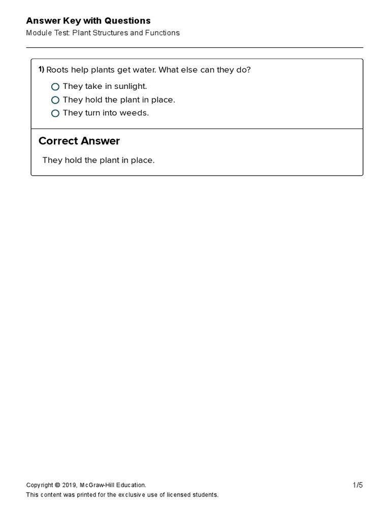 Module Test Answer Key Plant Structures and Functions PDF | PDF | Root ...