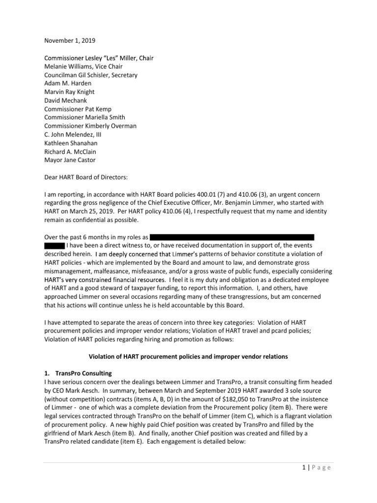 Whistleblower Report on HART CEO Limmer | PDF | Board Of Directors ...