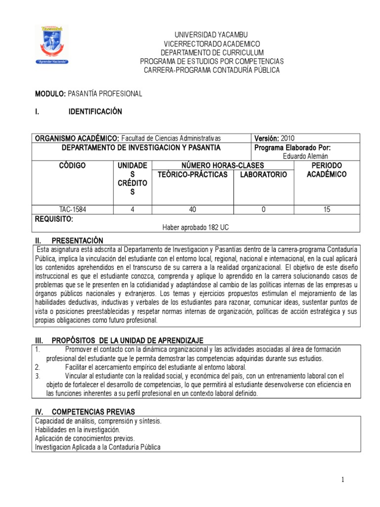 Pasantia Profesional | PDF | Contador | Plan de estudios