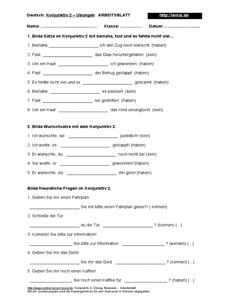 30 Konjunktiv 2 Uebungen PDF | PDF