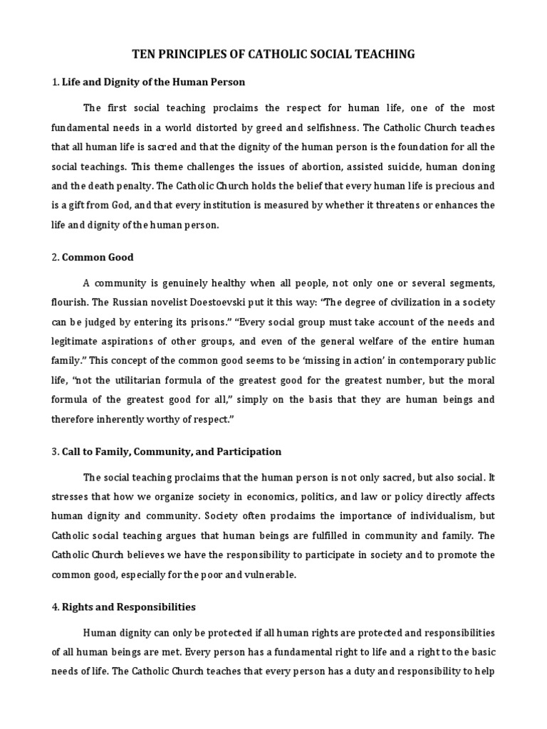 Ten Principles | PDF | Catholic Social Teaching | Common Good