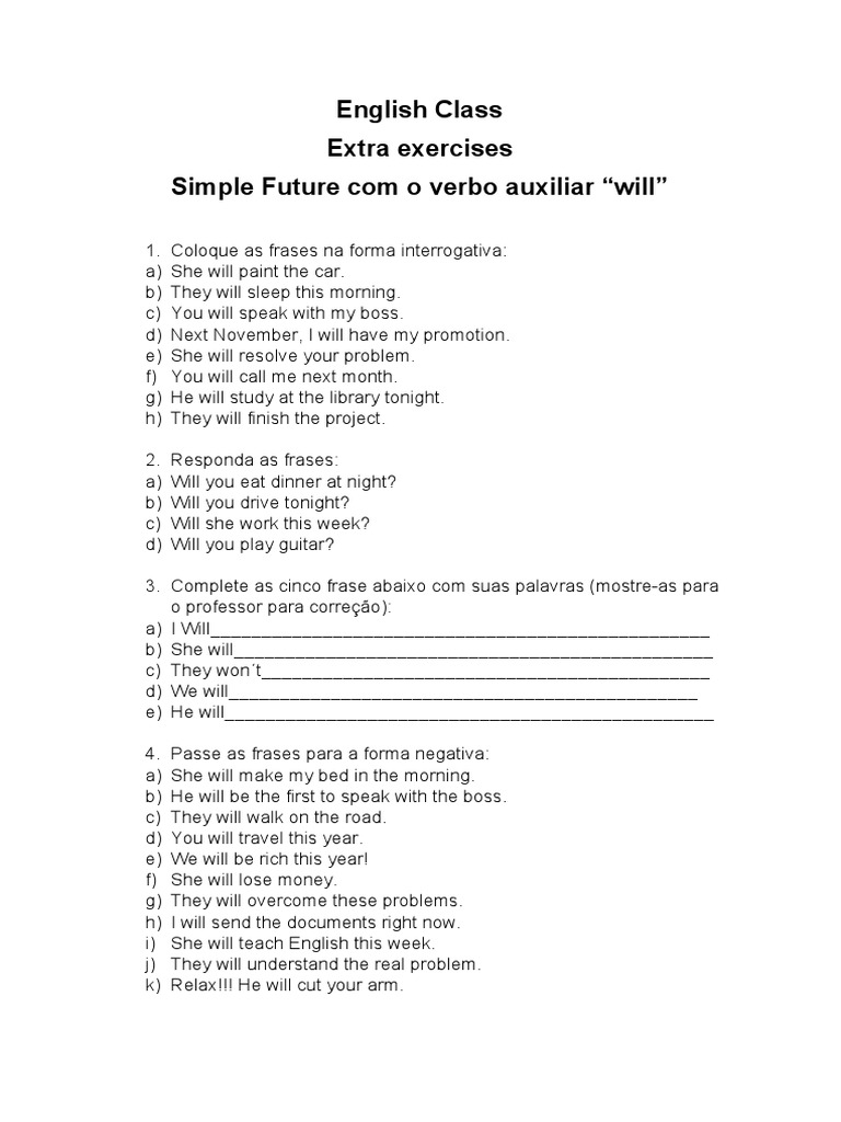 Extra Exercises - Simple Future | PDF