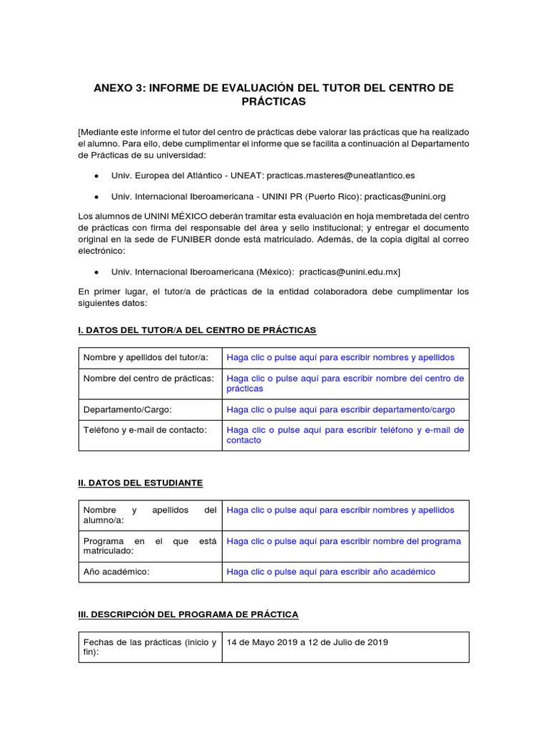05.anexo 3 Informe Evaluación Tutor Centro de Prácticas | PDF | Aprendizaje | Ciencia cognitiva