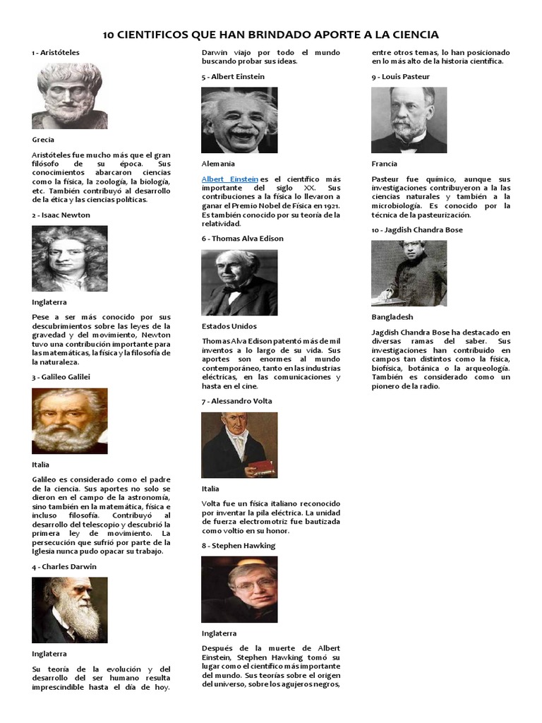 10 Cientificos Que Han Brindado Aporte A La Ciencia | PDF | Albert ...