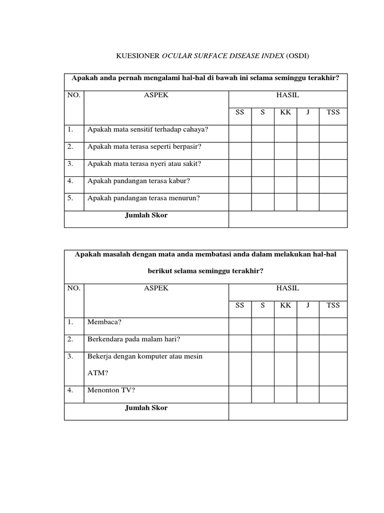 Kuesioner Ocular Surface Disease Index | PDF