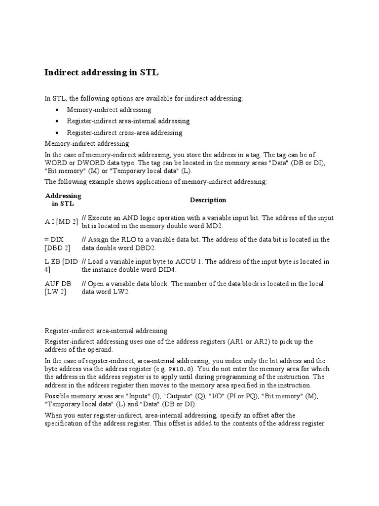 Indirect Addressing in STL | PDF | Pointer (Computer Programming) | Bit