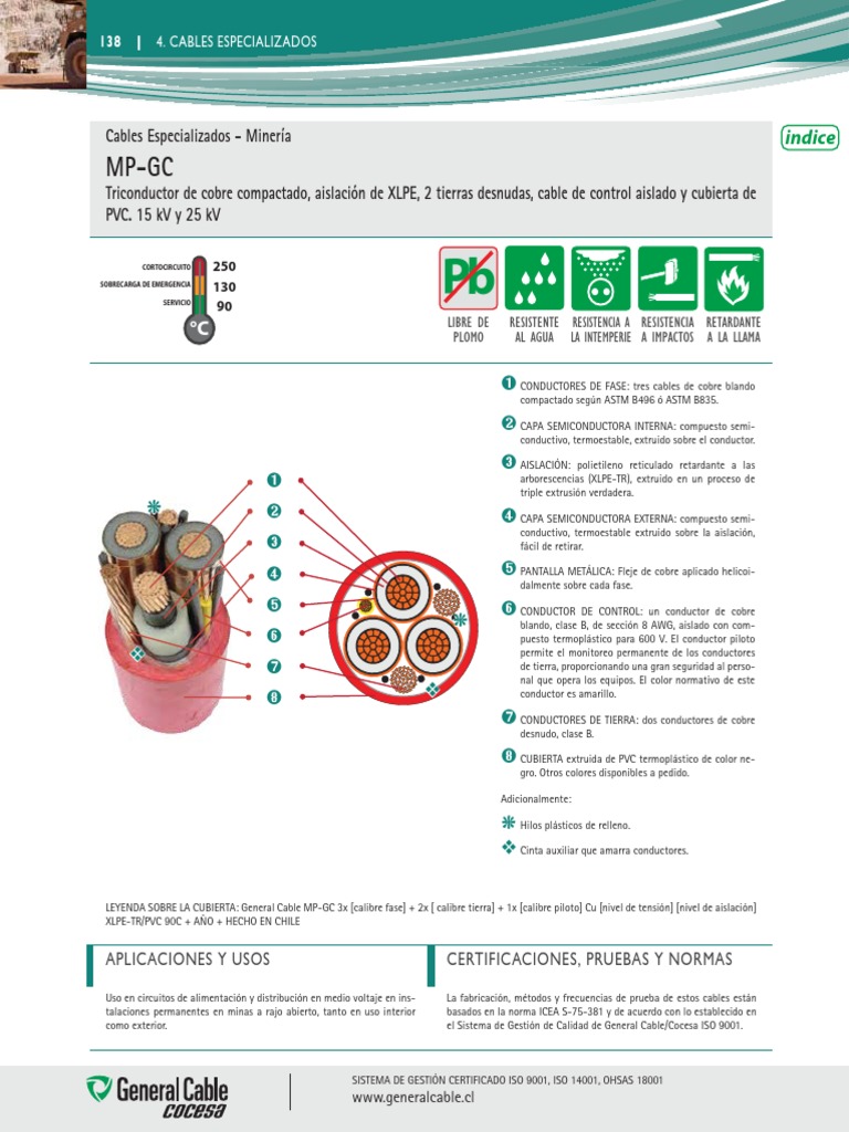 Cables Mineros MP-GC: Especificaciones y Usos | PDF | Cobre | Voltio