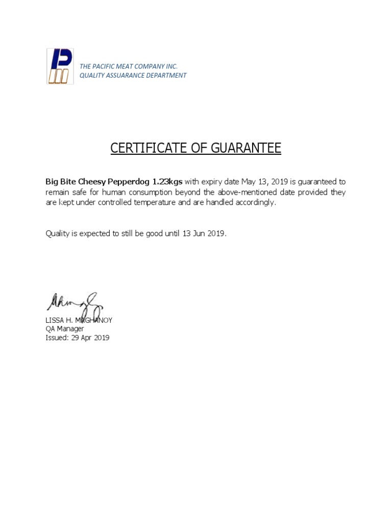 Certificate of Shelf Life Extension May 13 | PDF