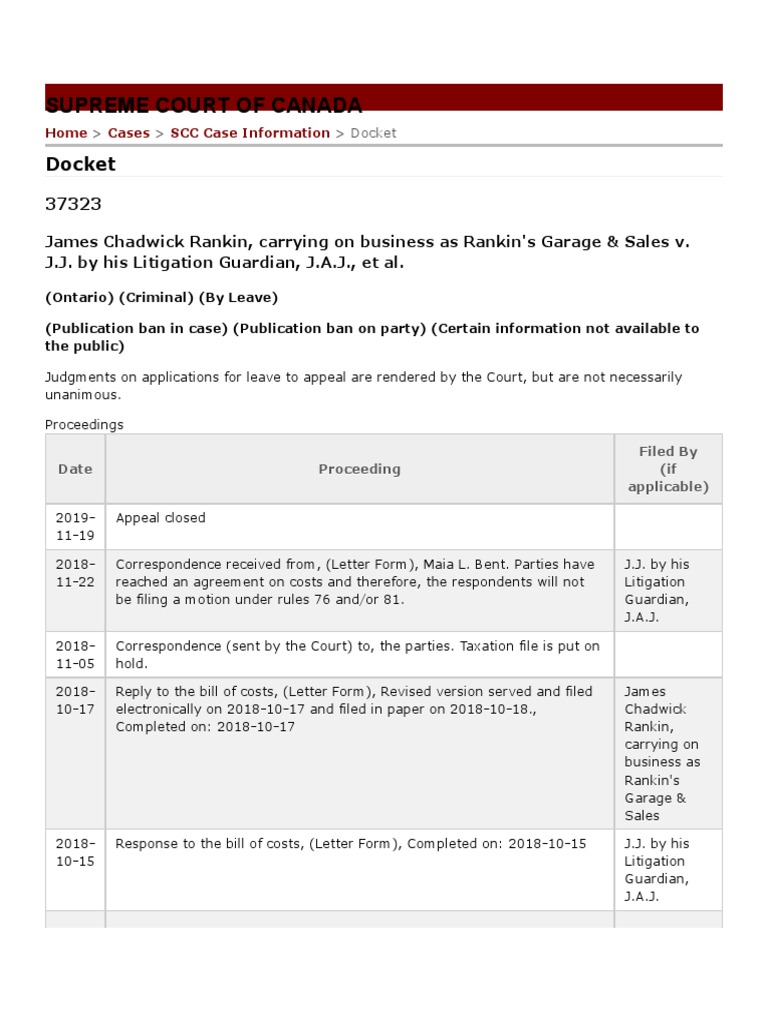 Supreme Court of Canada - SCC Case Information - Docket - 37323 | PDF ...