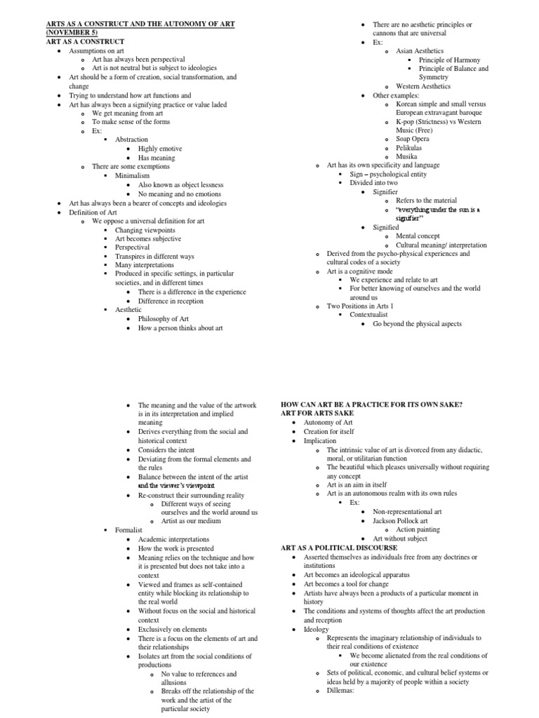 ARTS AS A CONSTRUCT AND THE AUTONOMY OF ART Nov 11 | PDF | Ideologies ...