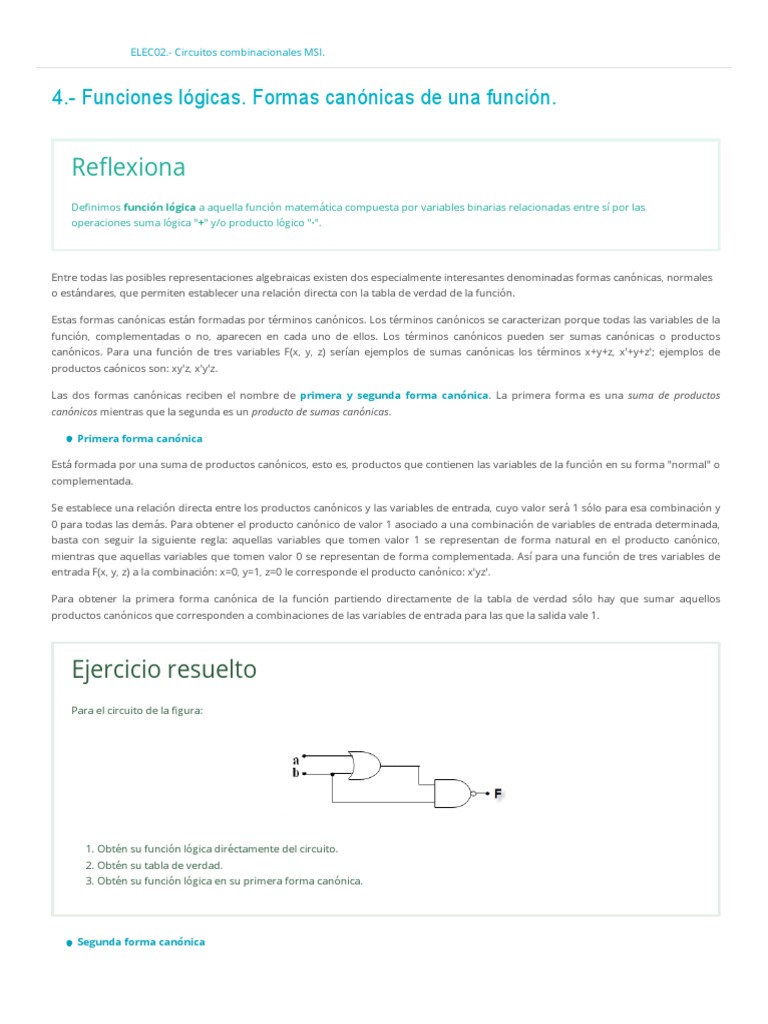Funciones Lógicas. Formas Canónicas de Una Función. - ELEC02 ...