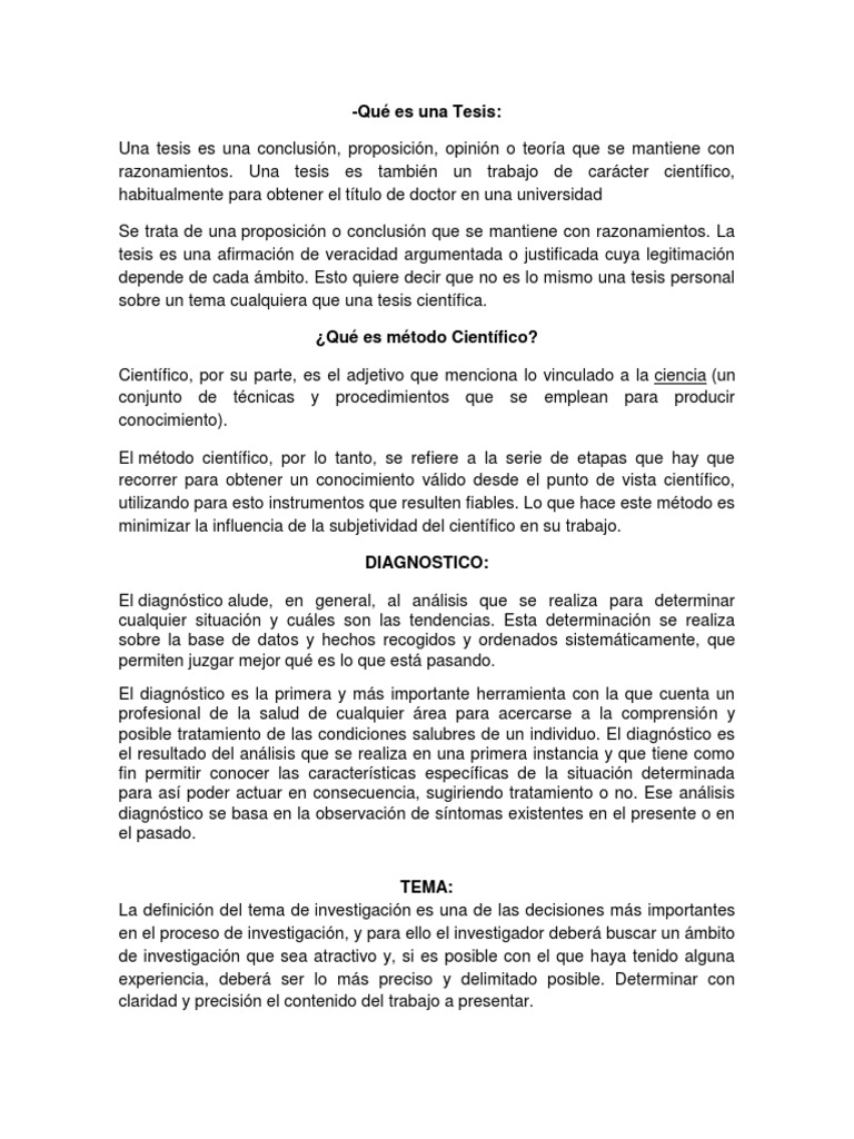 Definición y Elementos de una Tesis | PDF | Hipótesis | Método científico