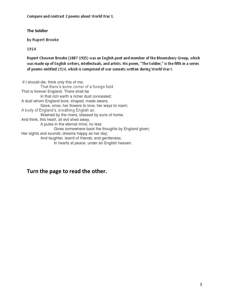Compare and Contrast 2 Poems About World War 1 | PDF | Poetry | Unrest