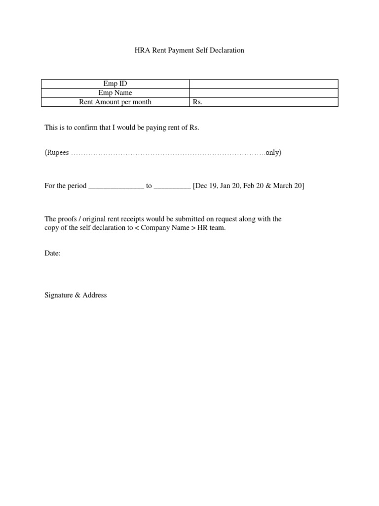 HRA Rent Payment Self Declaration | PDF | Finance & Money Management