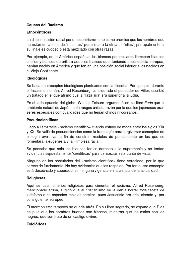 Causas Del Racismo | PDF | Racismo | Discriminación y relaciones raciales