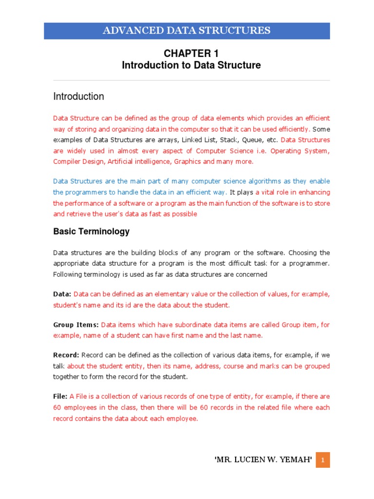 Chapter 1 - Advanced Data Structures | PDF | Time Complexity | Array Data Structure