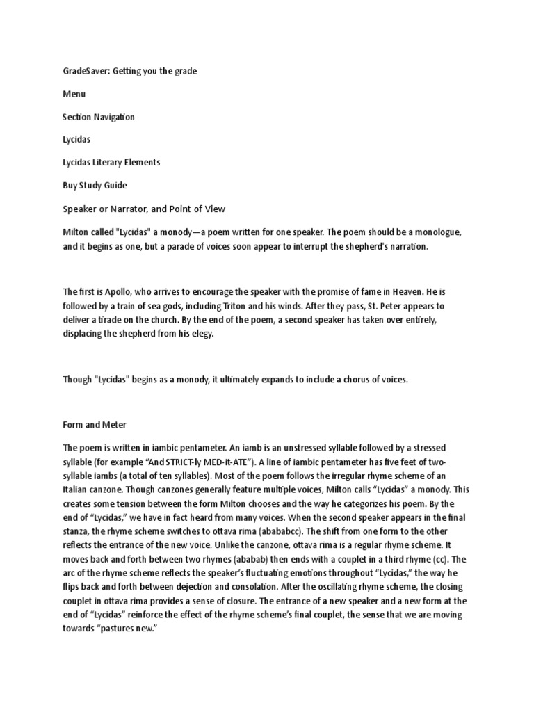 Lycidas | PDF | Poetry