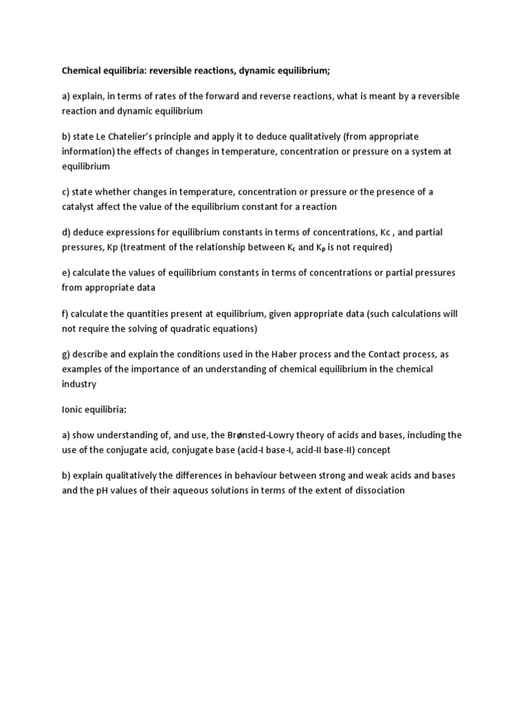 Chemical Equilibria Notes | PDF | Chemical Equilibrium | Acid