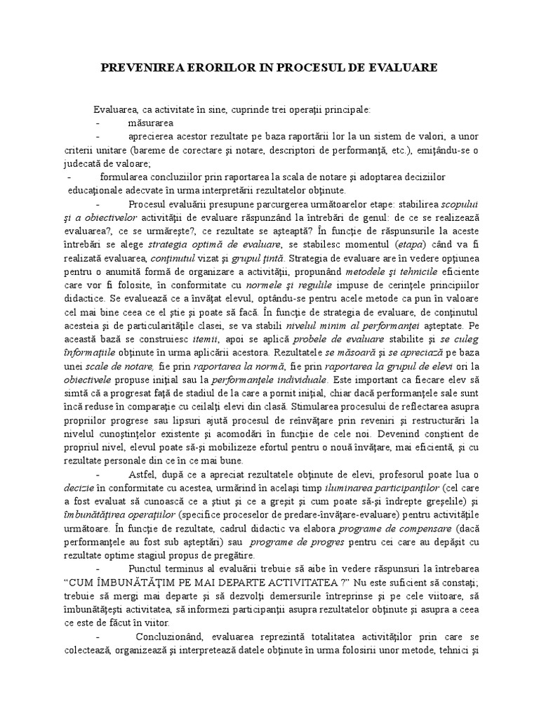 3.PREVENIREA ERORILOR IN PROCESUL DE EVALUARE - Odt | PDF