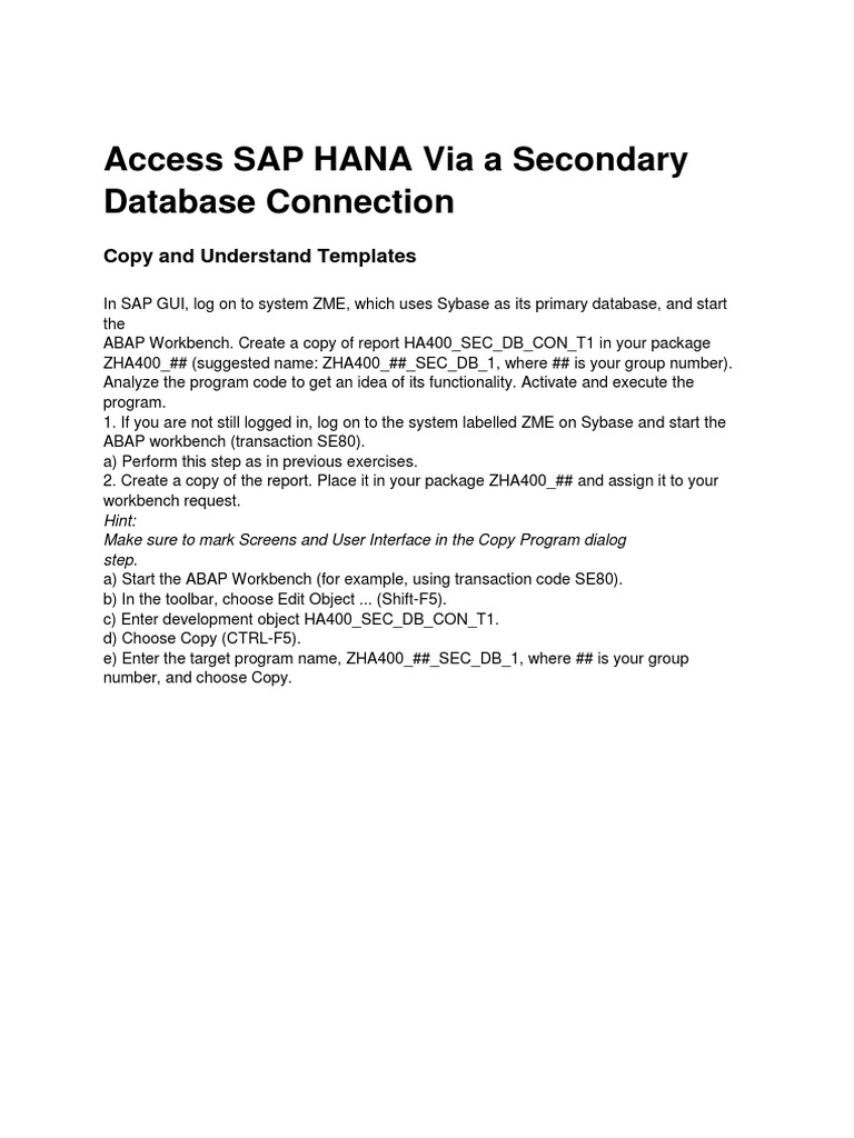 Access SAP HANA Via A Secondary Database Connection | PDF | Information Retrieval | Databases
