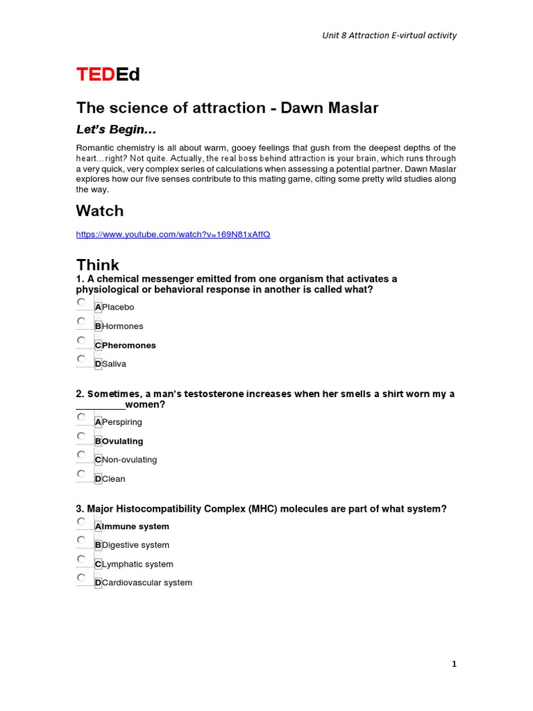 TEDEd The Science of Attraction Worksheet | PDF