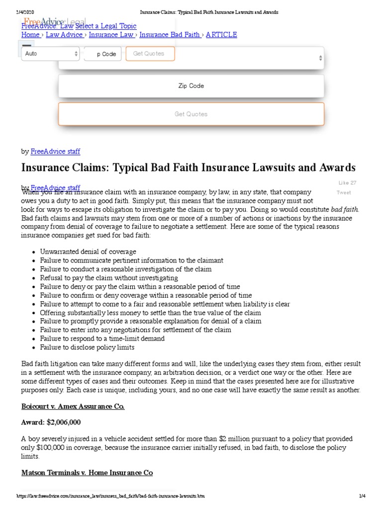 Insurance Claims - Typical Bad Faith Insurance Lawsuits and Awards ...