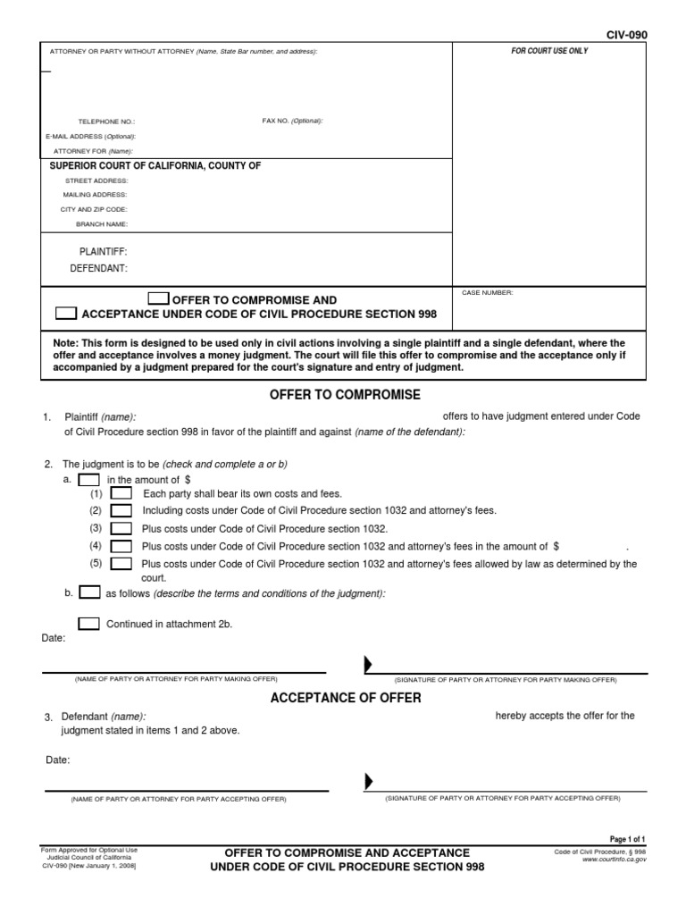 Offer To Compromise | PDF | Judgment (Law) | Lawyer