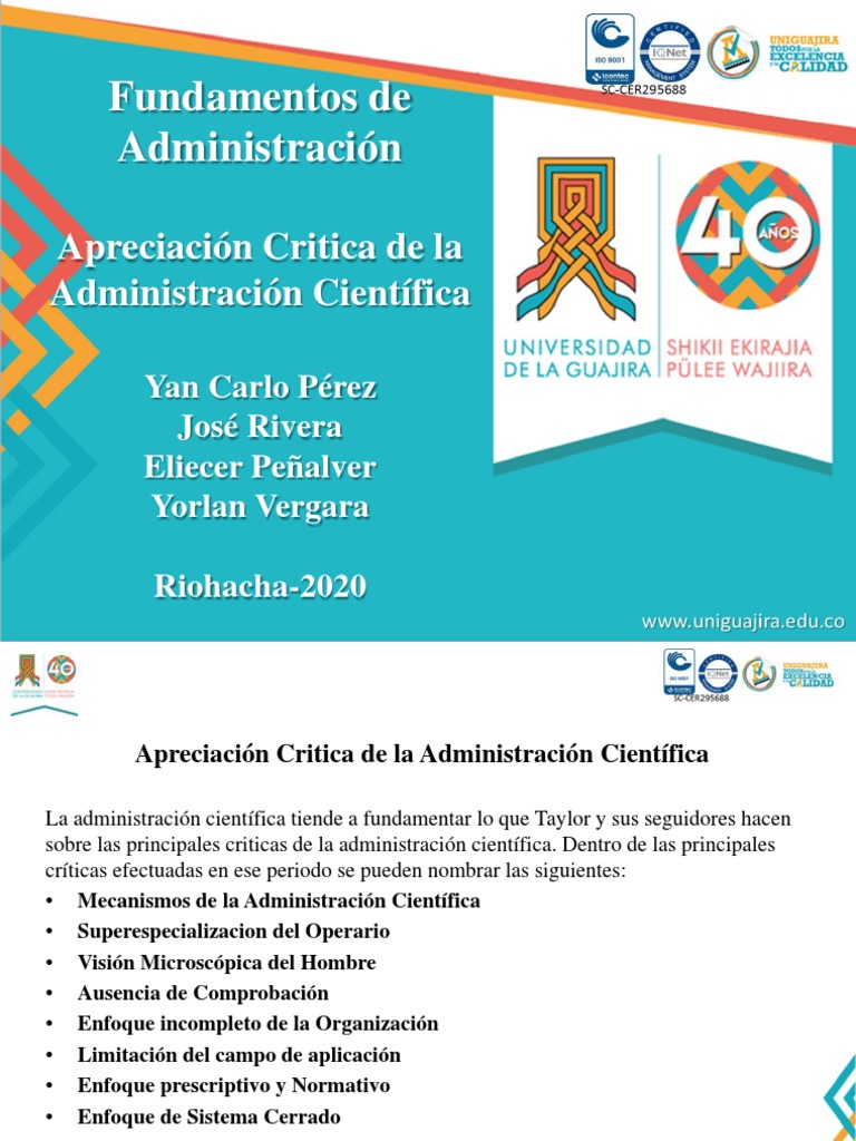 Apreciacion Critica de La Admon Cientifica | PDF | Método científico | Epistemología