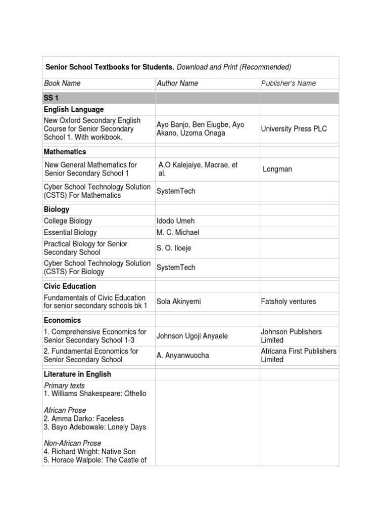 34senior School Textbooks For Students | PDF