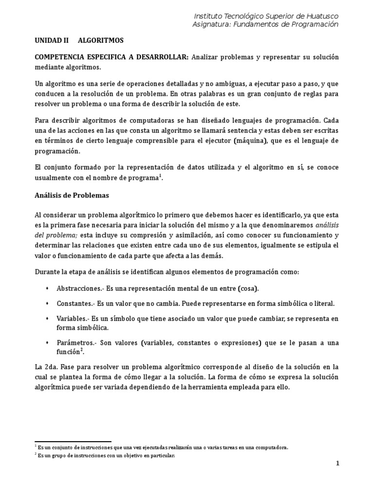 Unidad II Algoritmos | PDF | Algoritmos | Lenguaje de programación