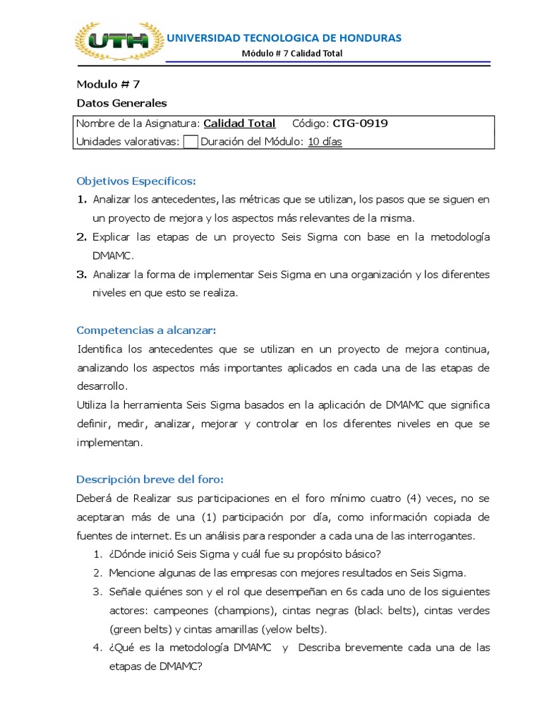 Modulo 7 | PDF | Six Sigma | Calidad (comercial)