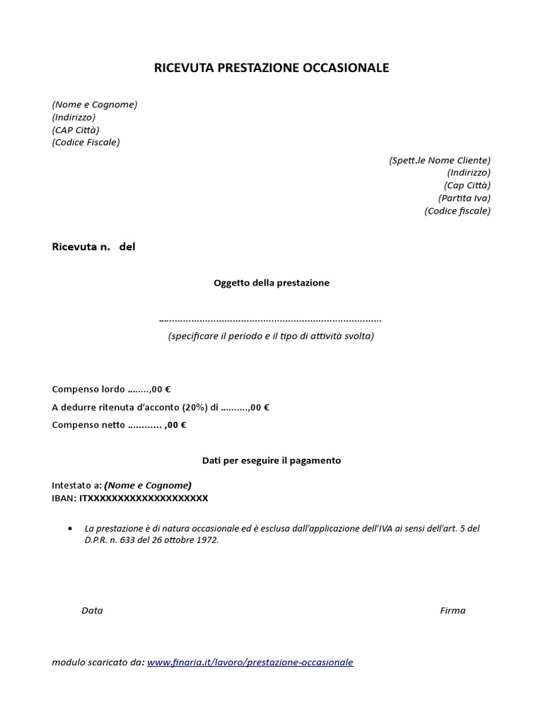 Prestazione Occasionale Modulo | PDF