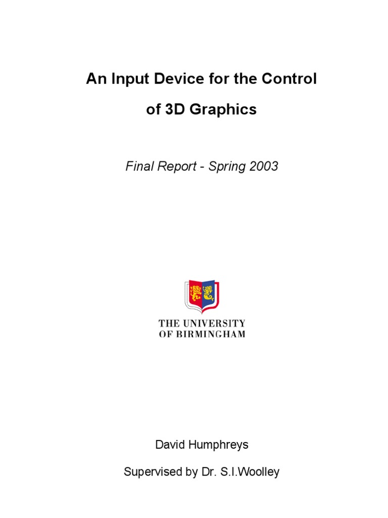 An Input Device For The Control of 3D Graphics: Final Report - Spring 2003 | PDF | Inertial ...