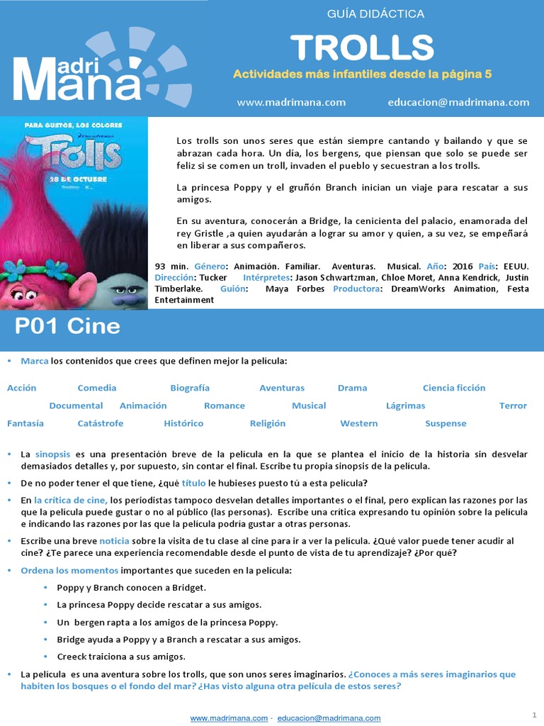 Guía Didáctica sobre la Película Trolls | PDF | Novela negra, policíaca ...