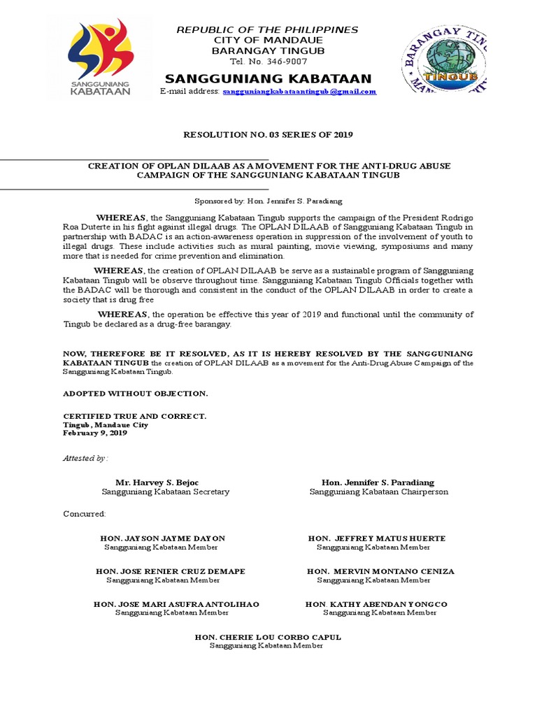 Resolution No. 3 Oplan Dilaab | PDF | Social Aspects Of Psychoactive ...